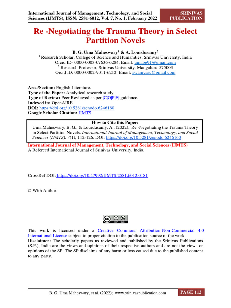 Re Negotiating the Trauma Theory in Sele | PDF | Psychological Trauma | Partition Of India