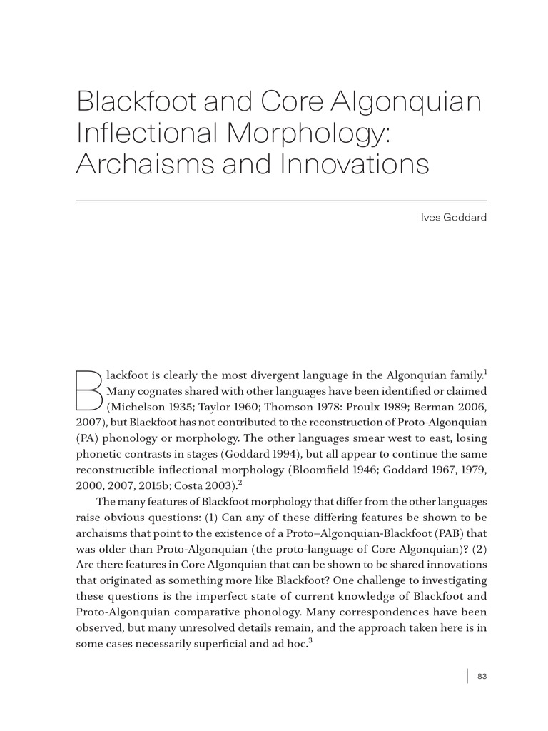 Goddard 2018 - Blackfoot and Core Algonquian Inflectional Morphology ...