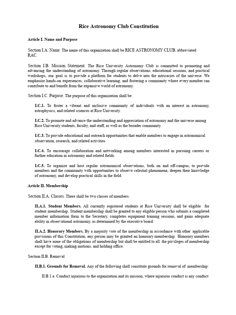 Rice Astronomy Club Constitution-3 | PDF | Discrimination | Constitution