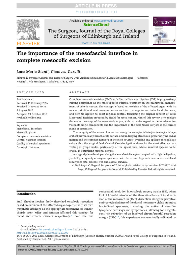 The Importance of The Mesofascial Interface in Complete Mesocolic ...