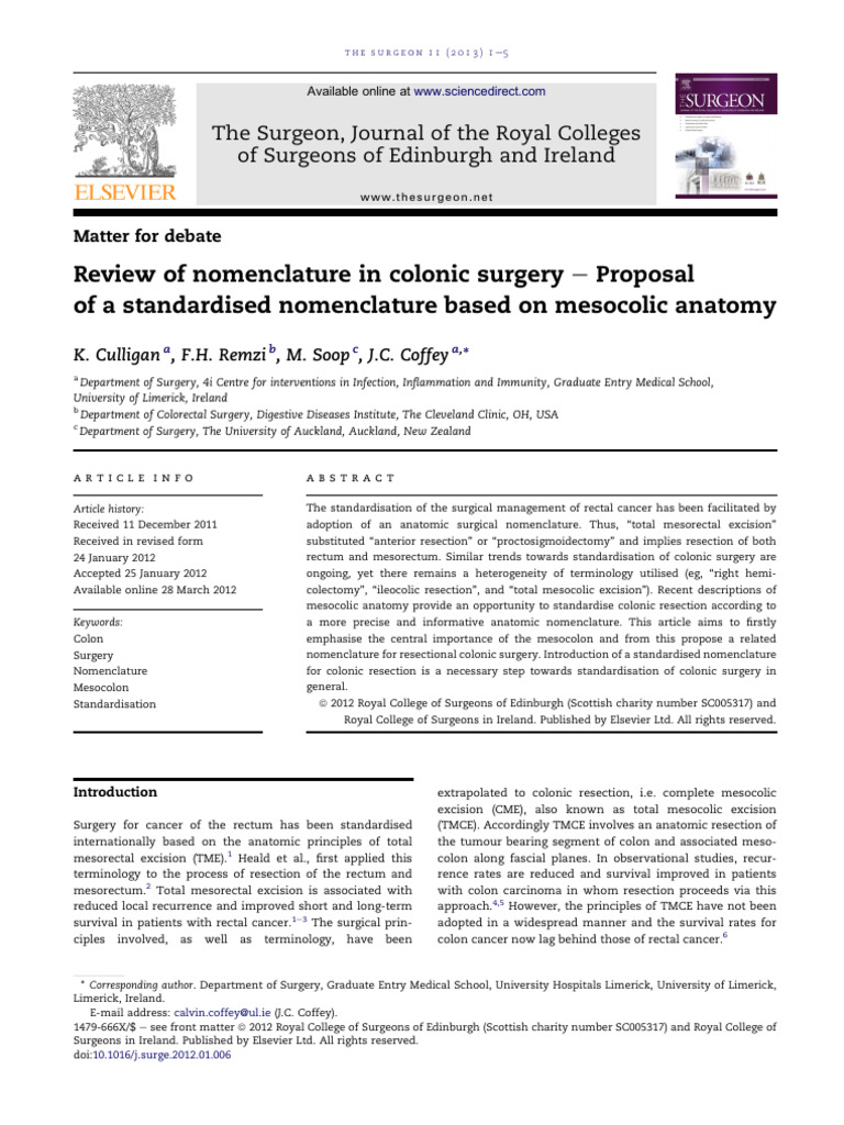 Review of Nomenclature in Colonic Surgery Proposal of A Standardised ...