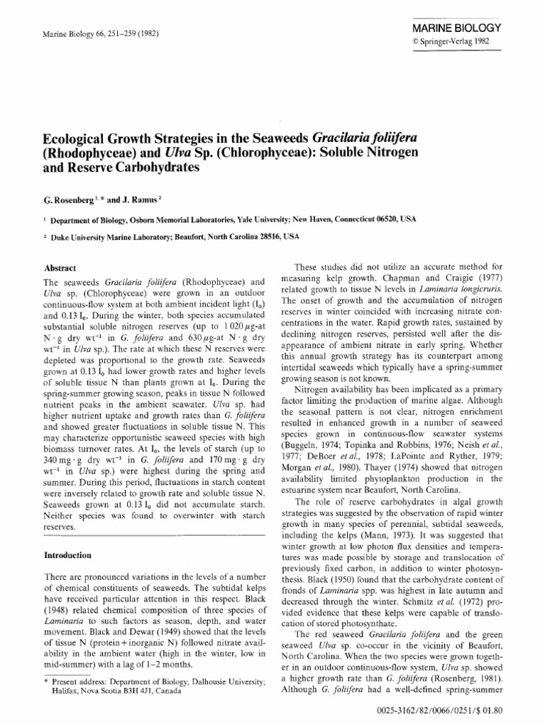 Ecological Growth Strategies in the Seaweeds Gracilaria Foliifera ...