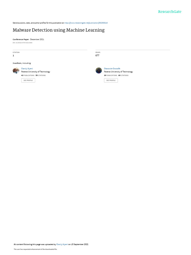A Supervised Machine Learning Algorithm For Detecting Malware | PDF | Malware | Machine Learning