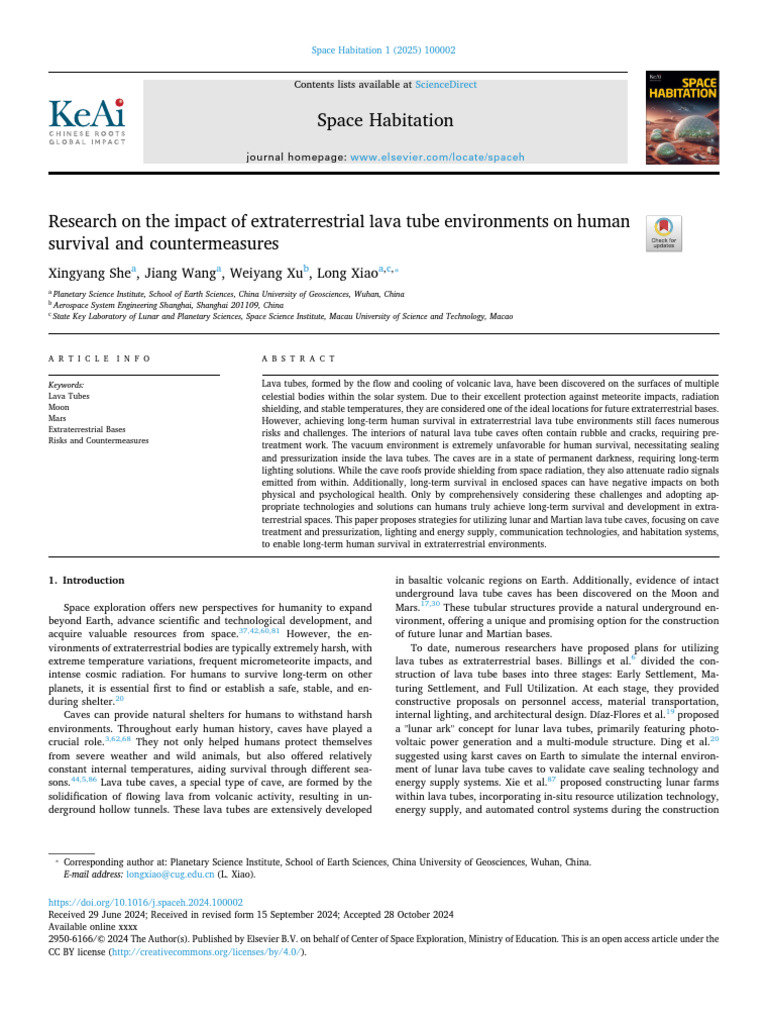 Research On The Impact of Extraterrestrial Lava Tube Environments On ...