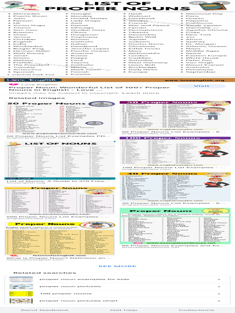 100+ Proper Nouns in English List | PDF