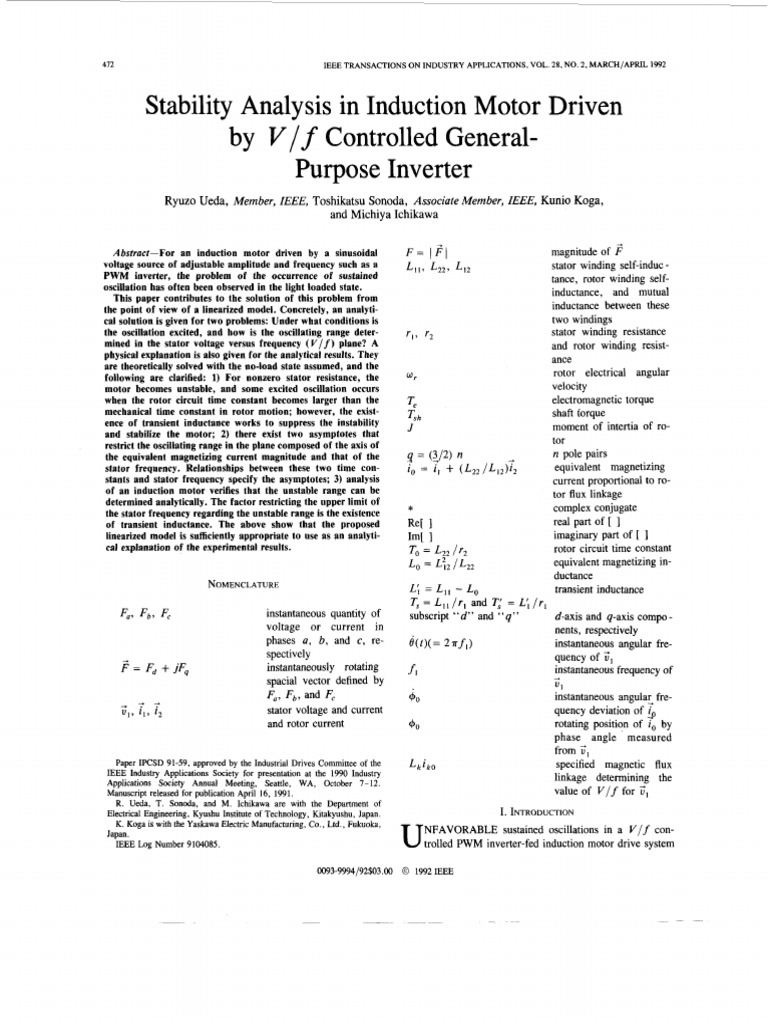Stability Analysis in Induction Motor Driven by VF Controlled General ...
