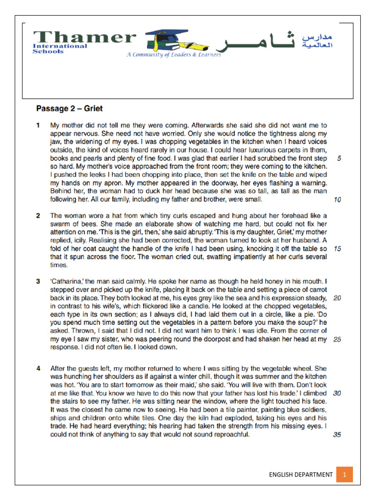 Extra Comprehension 3 Term 2 Griet - Grade 8 | PDF