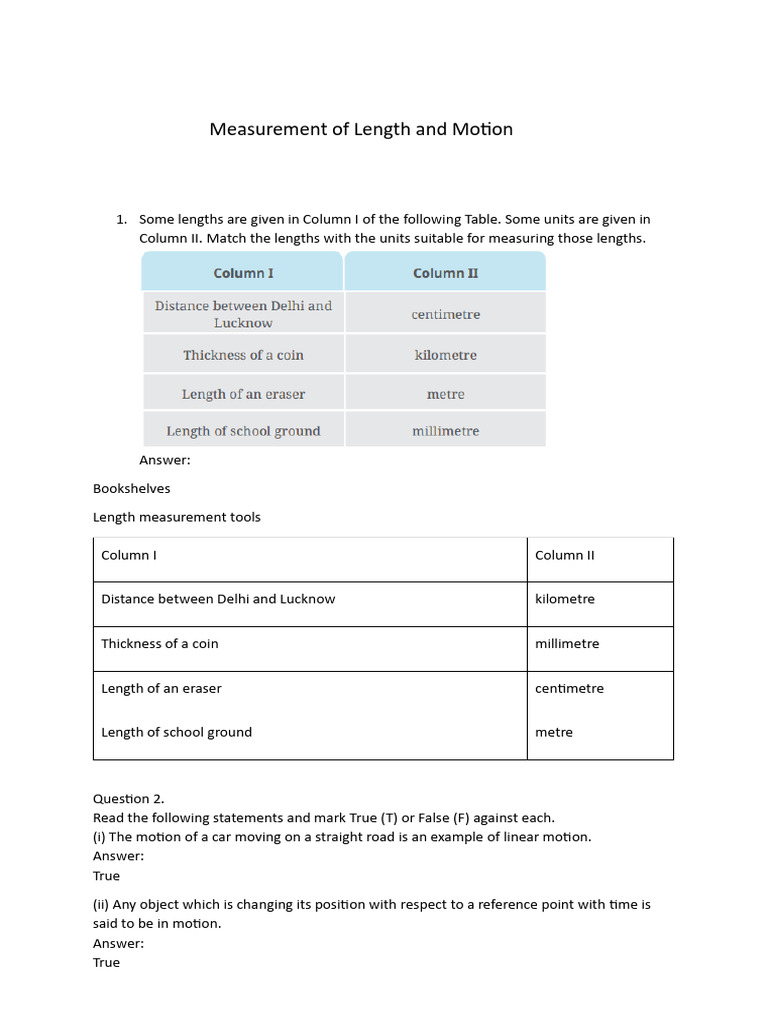 CLASS - 6 Measurement of Length and Motion NOTES | PDF | Length ...