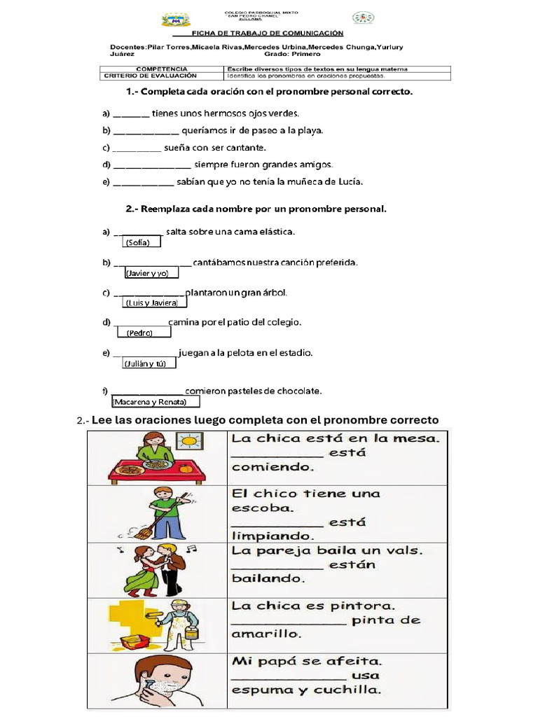 Ficha Pronombres Ok | PDF