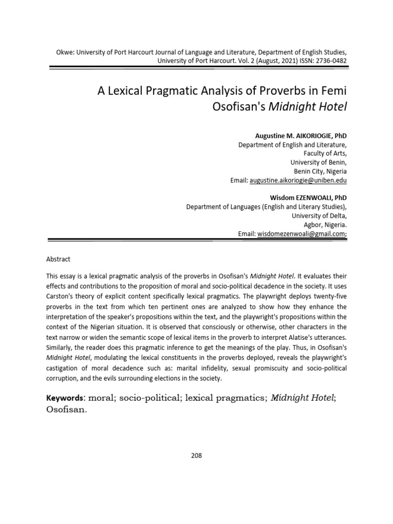 A Lexical Pragmatic Analysis of Proverbs in Femi Osofisan's Midnight ...