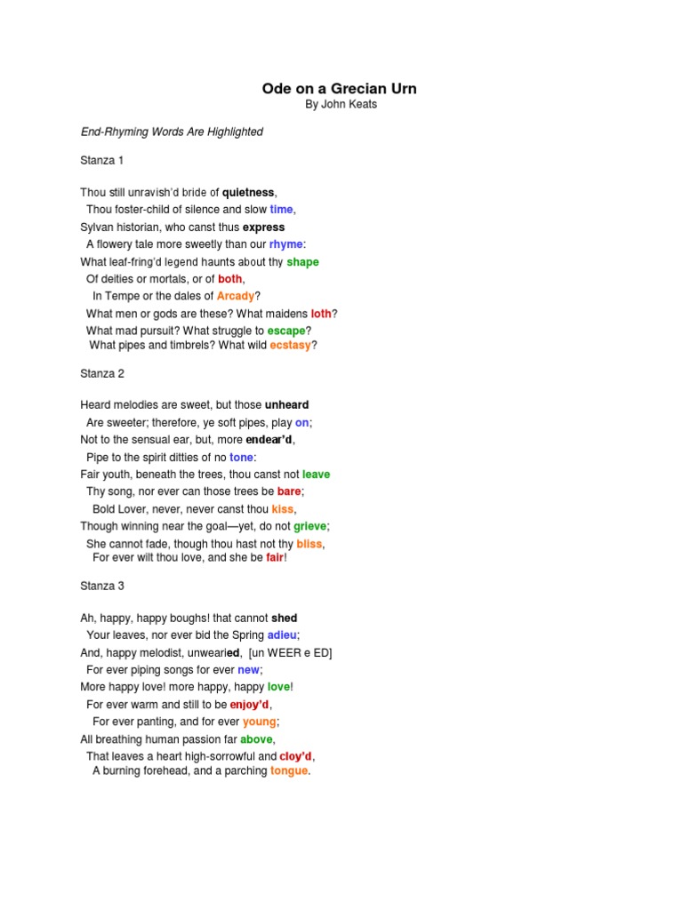 Ode On A Grecian Urn | PDF | Poetry