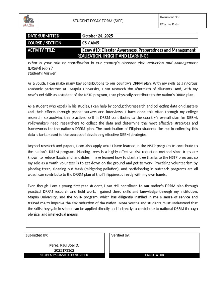 15-NSTP001-StEF-Disaster Awareness Preparedness and Management | PDF | Disaster Risk Reduction ...