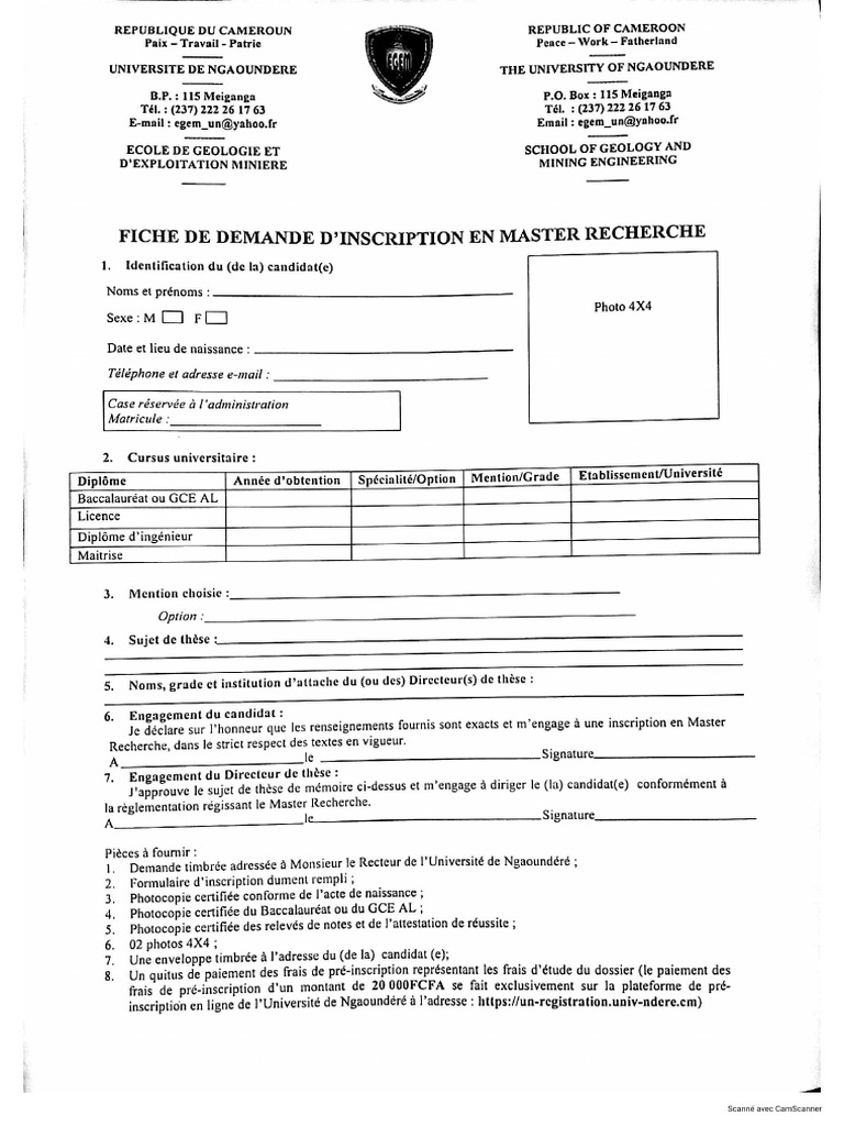 Fiche de Demande d'Inscription en Master. | PDF