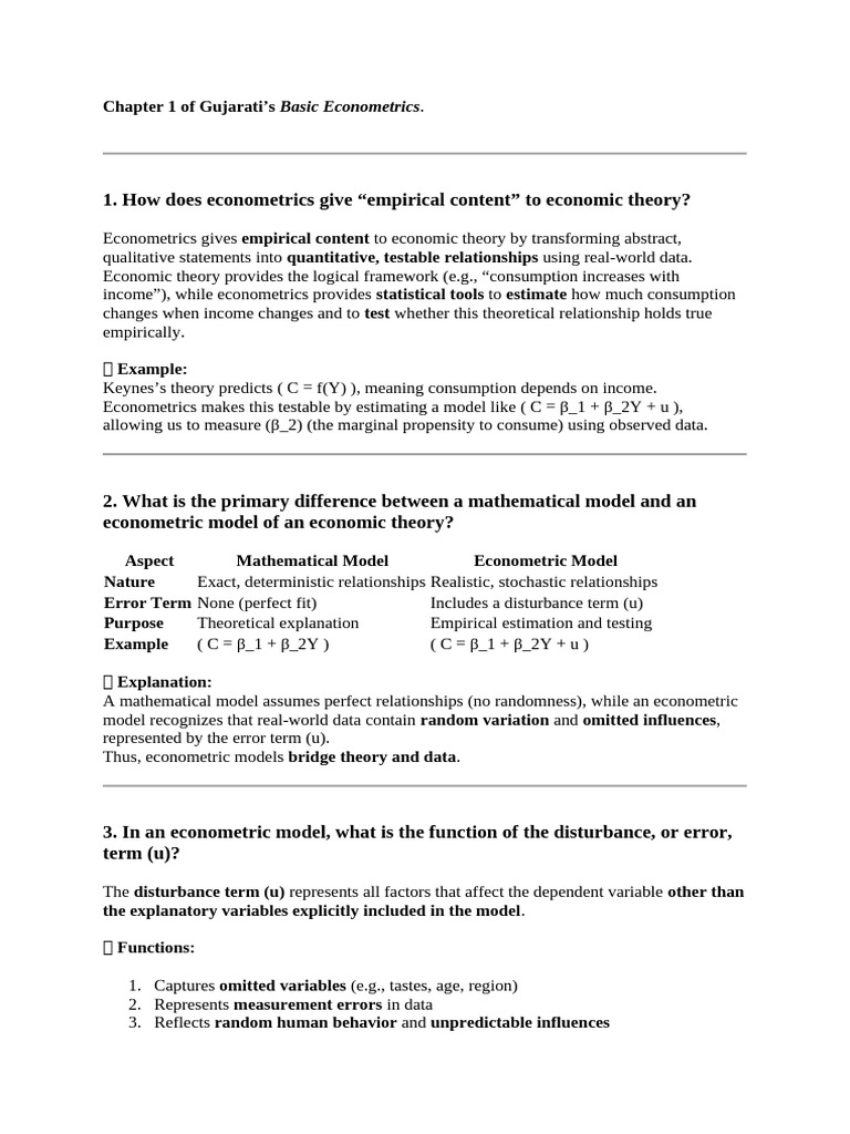 Chapter 1 Notes Econometrics Pdf Econometrics Regression Analysis