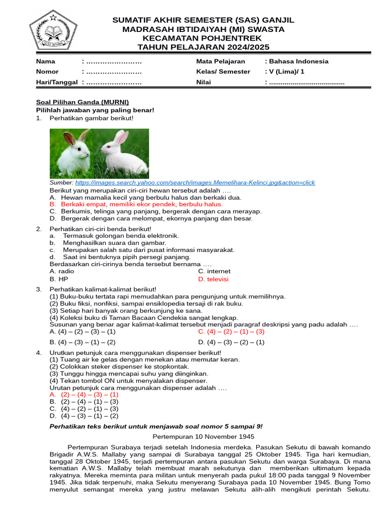 Kls 4-6 Contoh Soal Sas | PDF