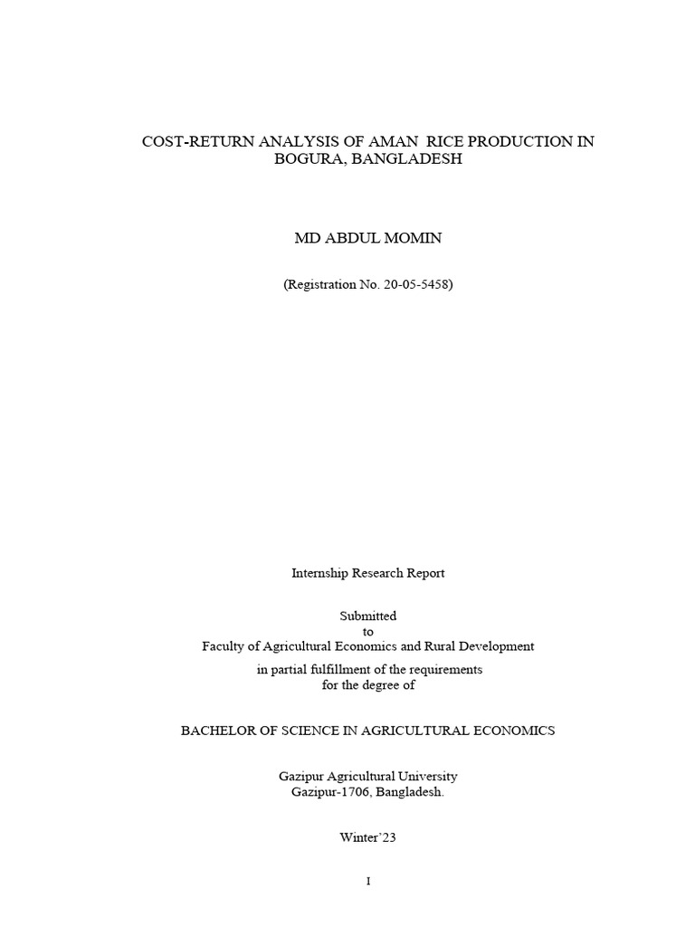 Cost-Return Analysis of Aman Rice in Bogura | PDF | Agriculture | Gross ...