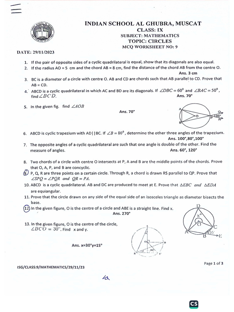 Circles Class 9 | PDF