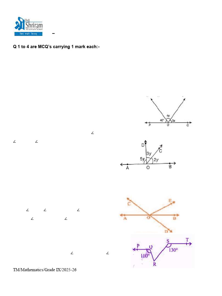 TSMS Lines and Angles Test QP | PDF