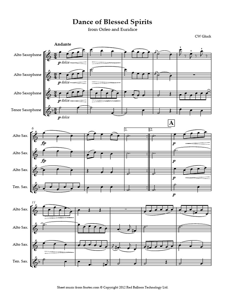 Gluck Dance of Blessed Spirits Sax | PDF | Saxophone | Opera