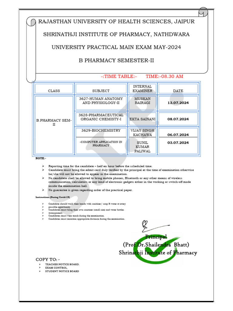 PR Exam Time Table II IV Vi Vii May 2024 | PDF | Health Care | Pharmacy