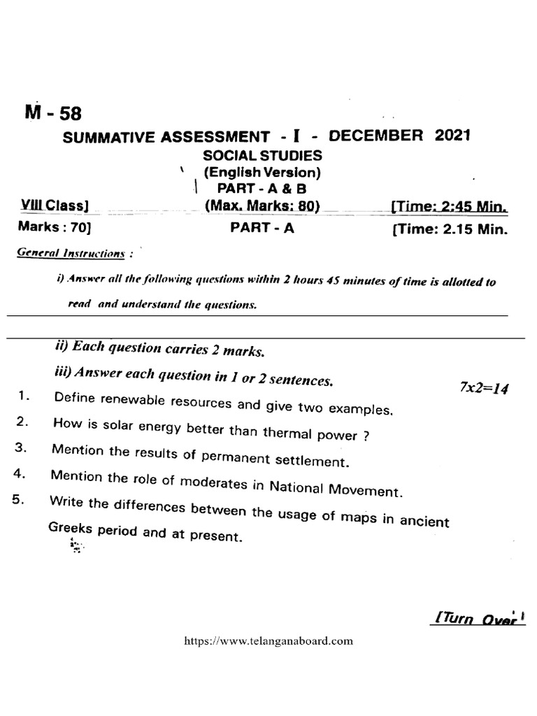 Tsbie Class 8 Social Studies English Version M 58 Dec 2021 | PDF