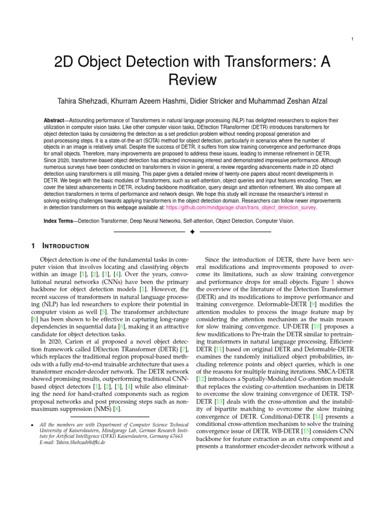 【综述】2D Object Detection With Transformers- A Review | PDF | Image ...