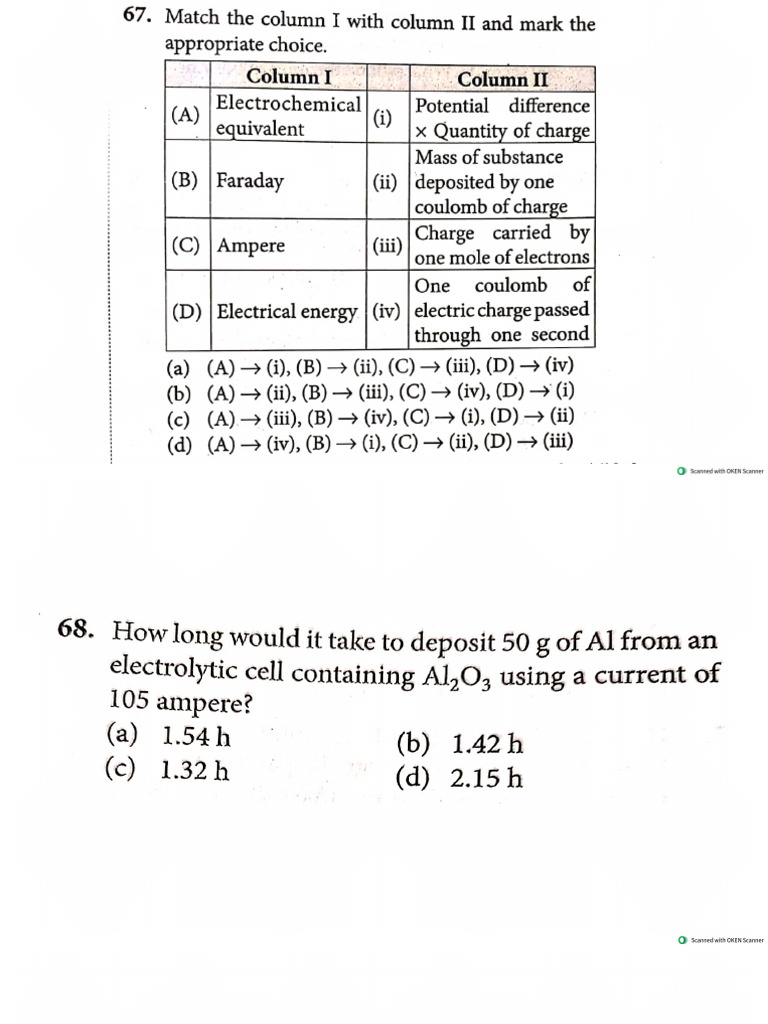 Electrochemistry (Faraday's Law of Electrolysis) | PDF