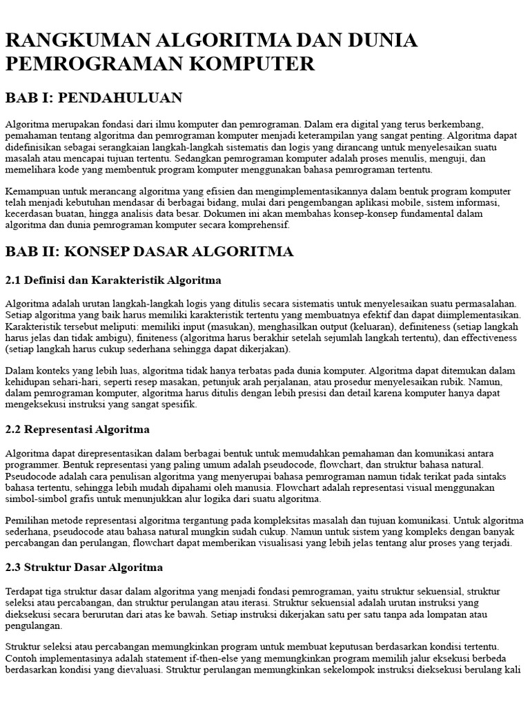Rangkuman Algoritma Dan Dunia Pemrograman Komputer | PDF