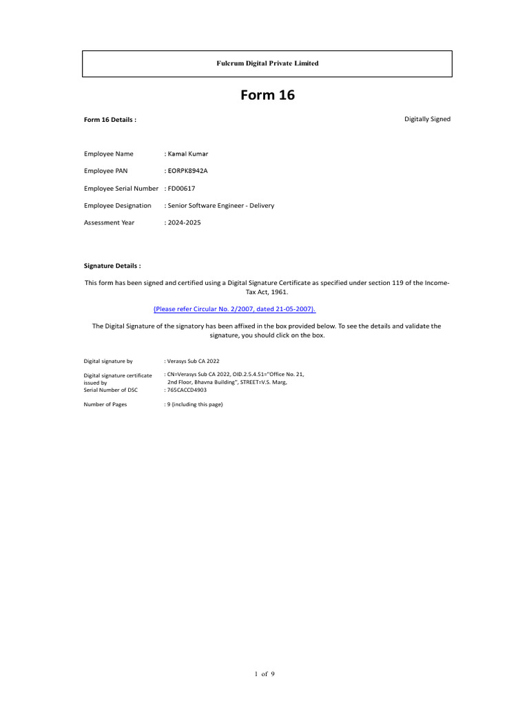 Form 16 Details | PDF
