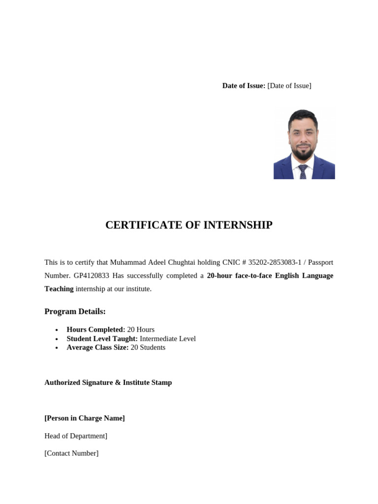 Teaching Internship Certificate | PDF