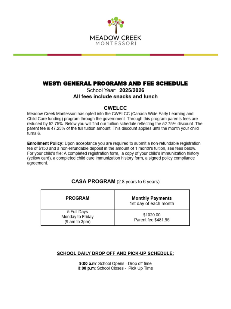 Bambini Creek Preschool Fee Structure | PDF