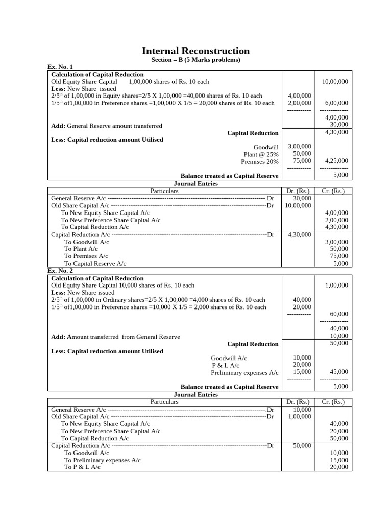 Internal Reconstruction | PDF | Equity (Finance) | Balance Sheet