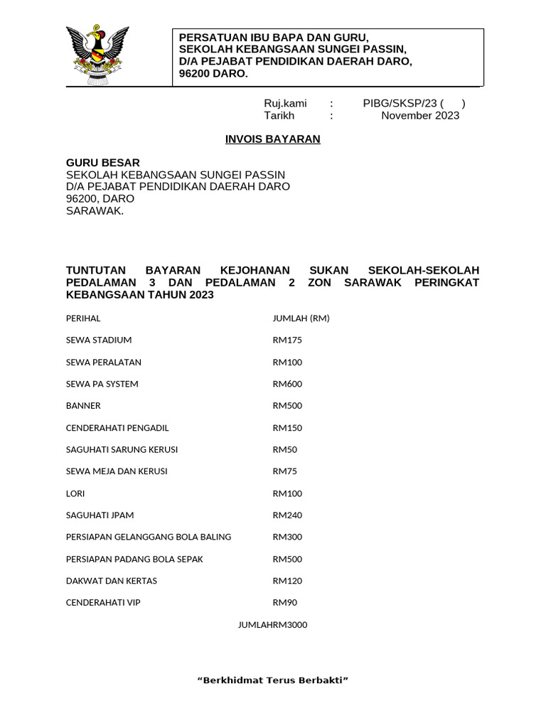 Surat Invois Sukan Pedalaman 3 | PDF