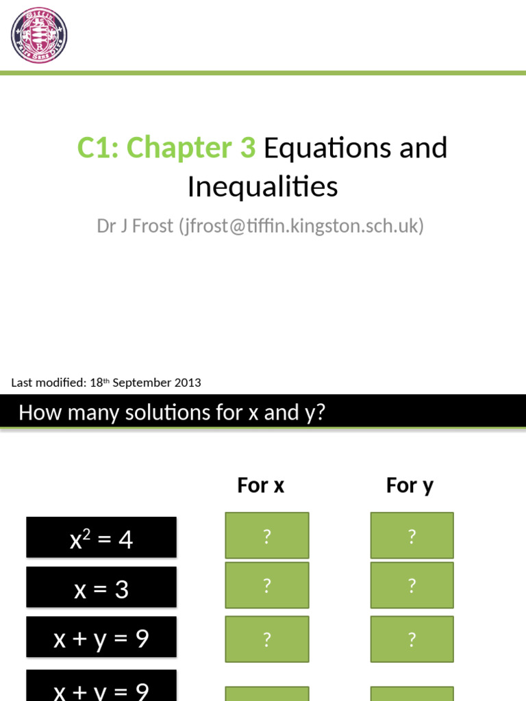 C1 Chp3EquationsAndInequalities | PDF | Inequality (Mathematics) | Equations