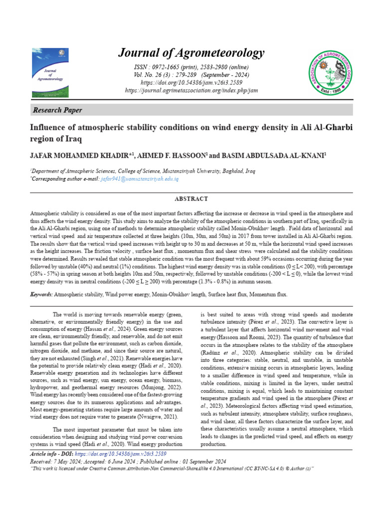 Influence of Atmospheric Stability Conditions On Wind Energy Density in ...