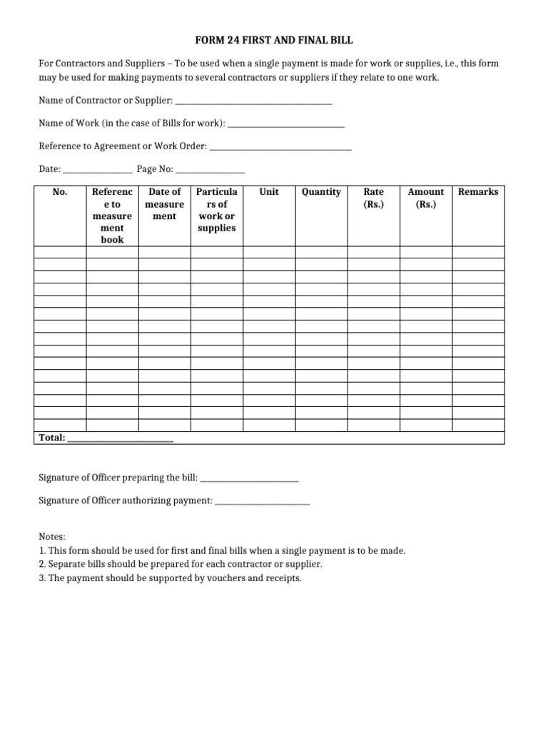 First and Final Bill Form 24 Guide | PDF