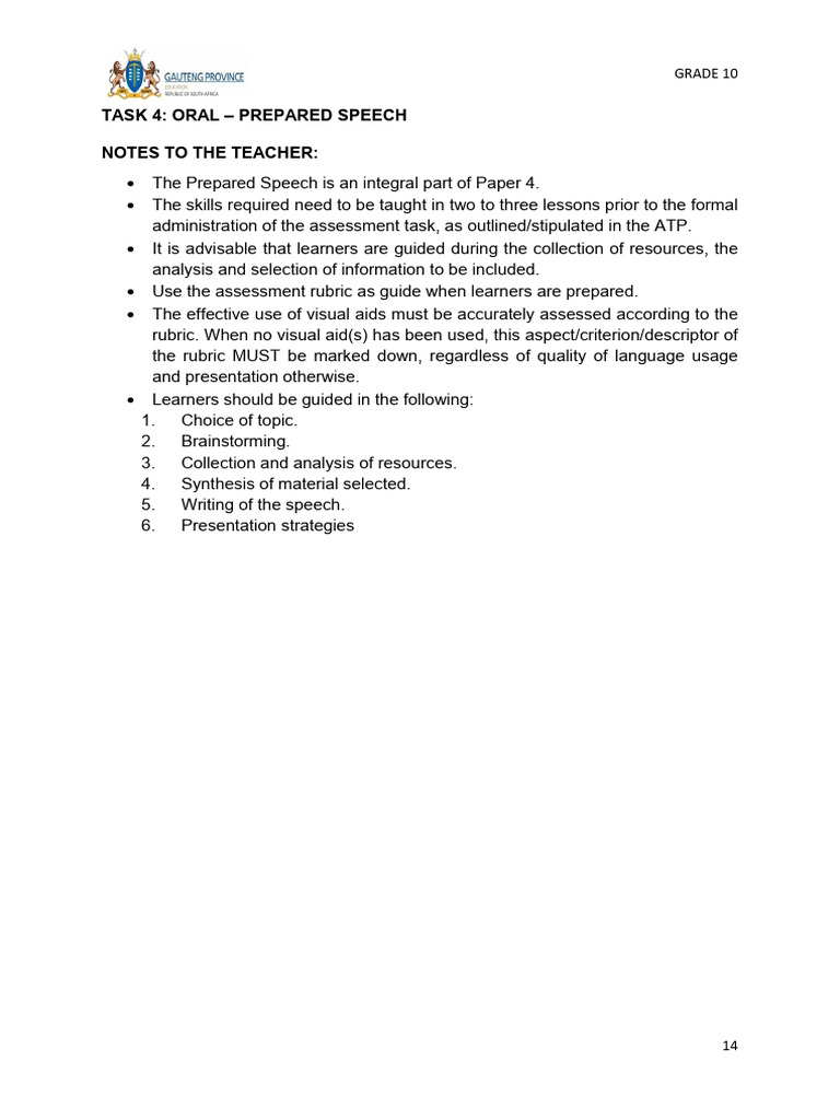 PREPARED SPEECH GRADE 10 | PDF | Body Language | Idiom