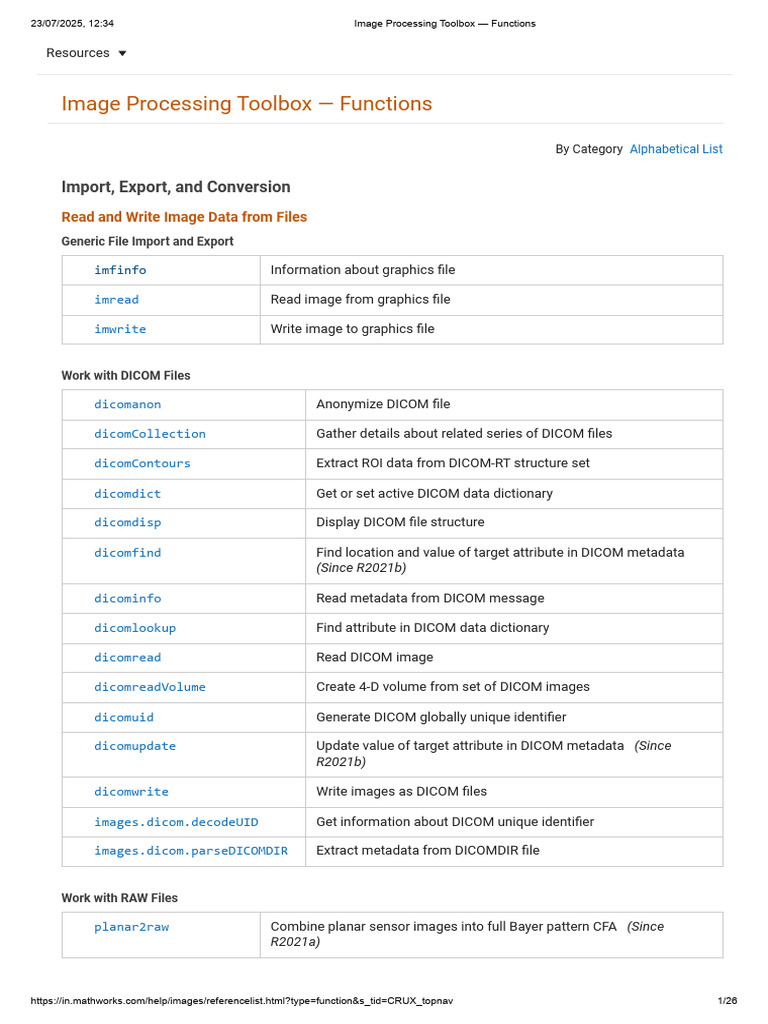 Image Processing Toolbox - Functions | PDF | Image Segmentation | Raw ...
