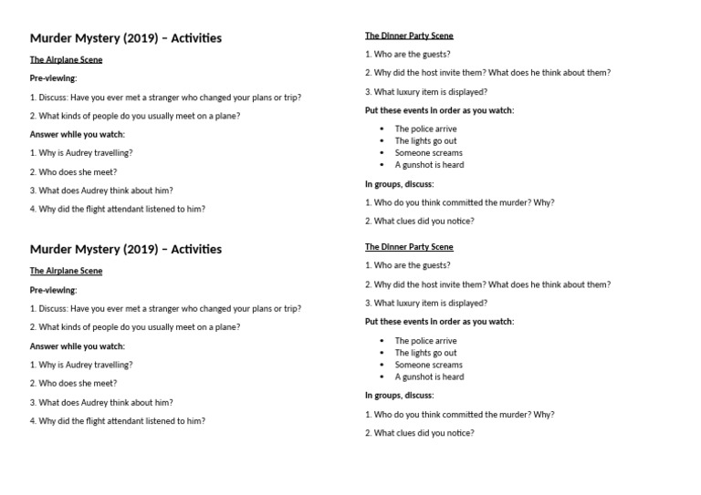 Murder Mystery Activities | PDF