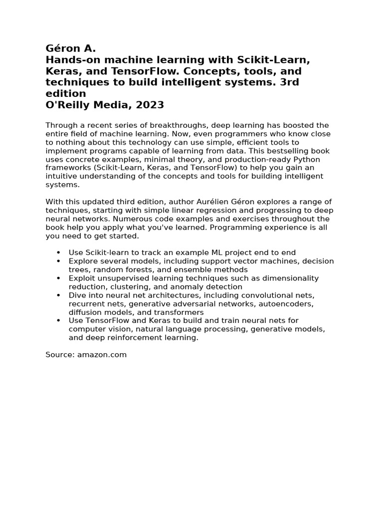 08-Hands-On Machine Learning With Scikit-Learn, Keras, and TensorFlow. 3rd Edition | PDF