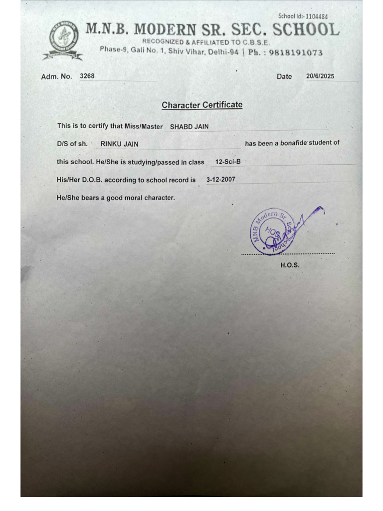 Character Certificate | PDF