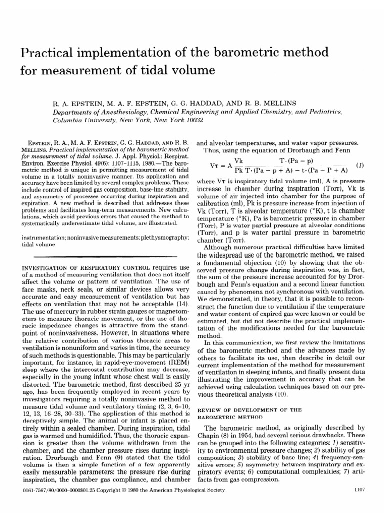 Barometric Method Tidal Volume | PDF | Breathing | Carbon Dioxide