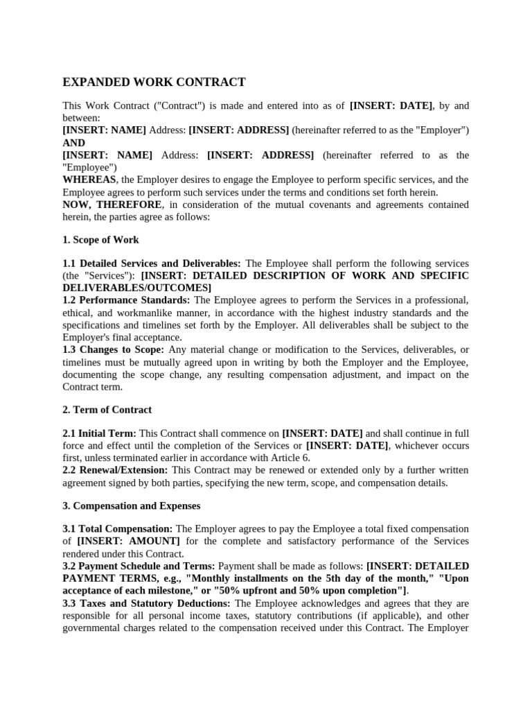 Expanded Work Contract Draft (3) | PDF | Employment | Arbitration