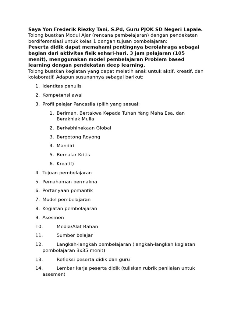 Contoh Promt Rpp Deep Learning | PDF