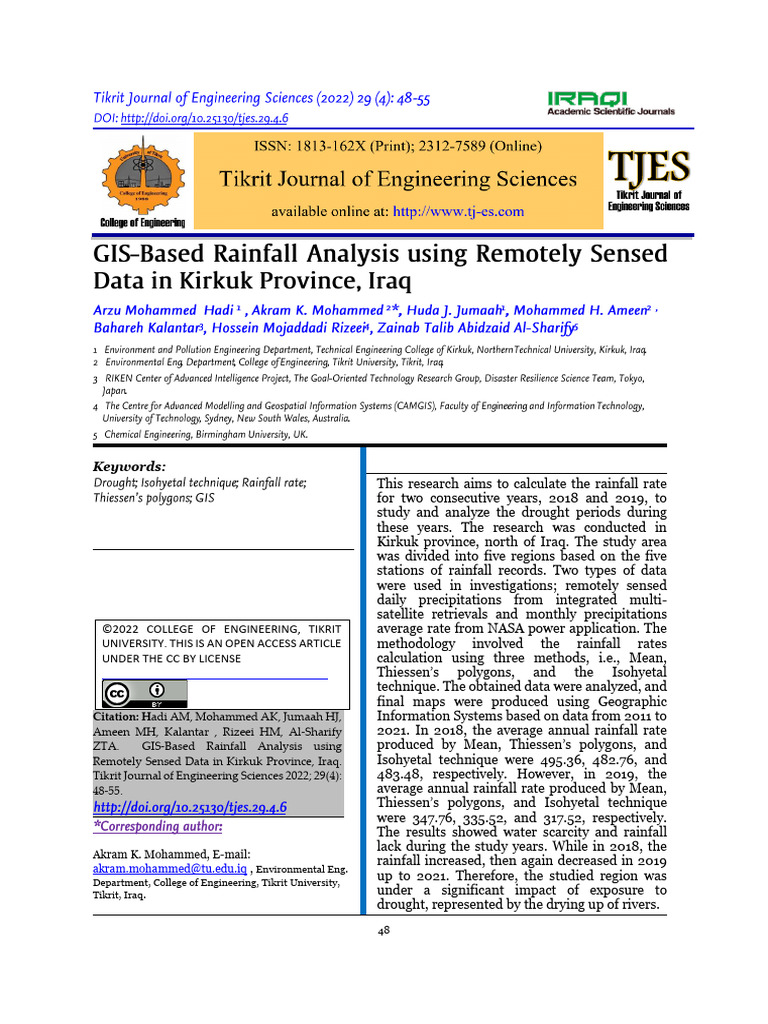 GIS-Based Rainfall Analysis Using Remotely Sensed Data in Kirkuk Province, Iraq. Tikrit Journal ...