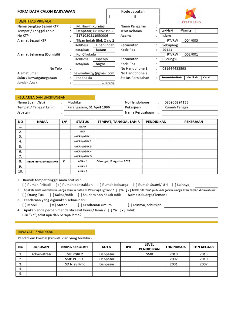 Form Aplikasi Calon Karyawan | PDF