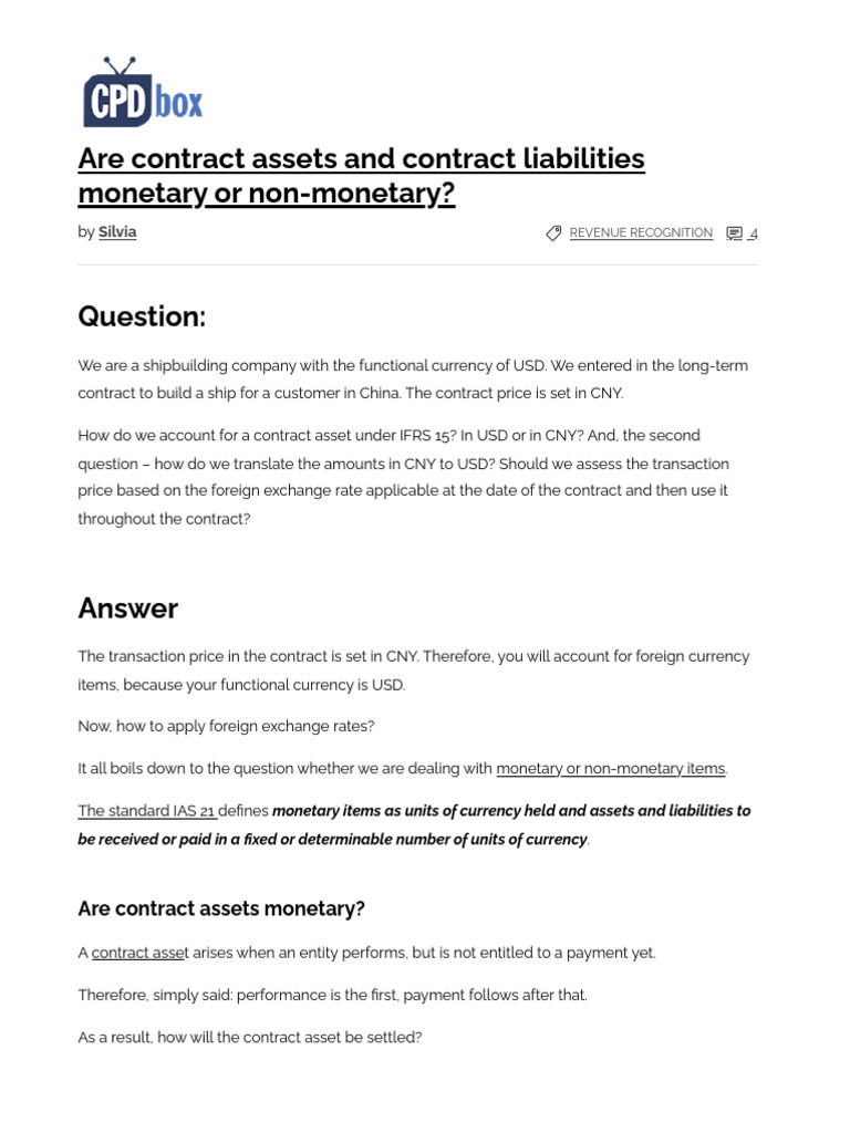 Contract Assets vs. Liabilities in IFRS | PDF | Debits And Credits ...