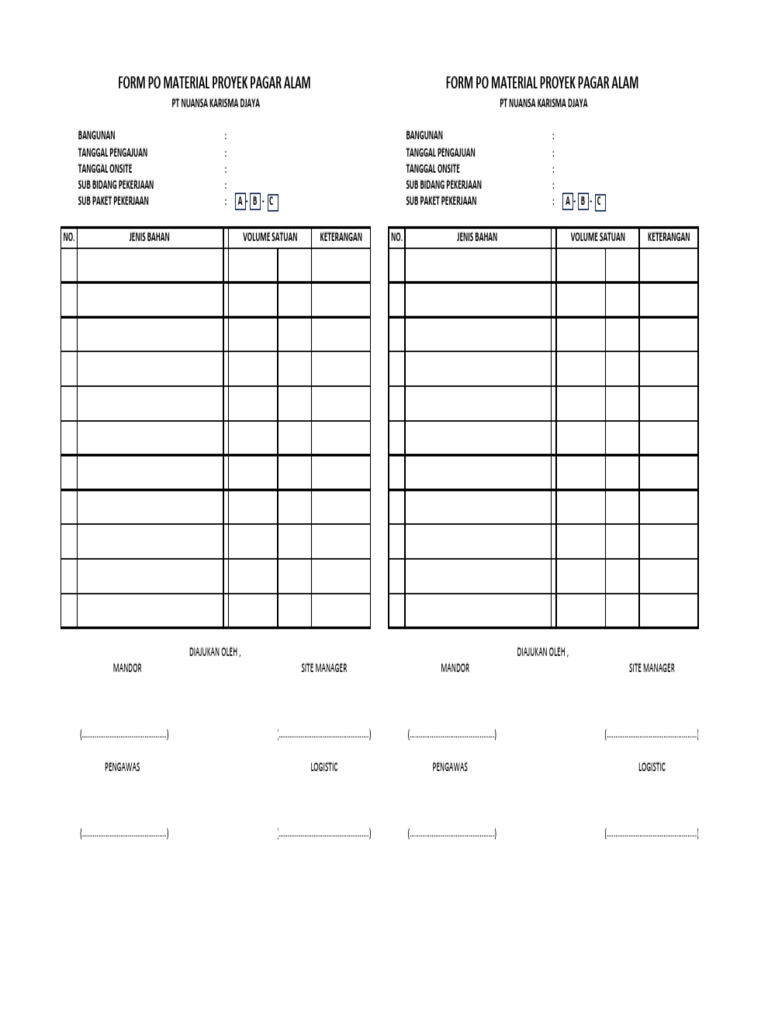 Form Po Bahan | PDF