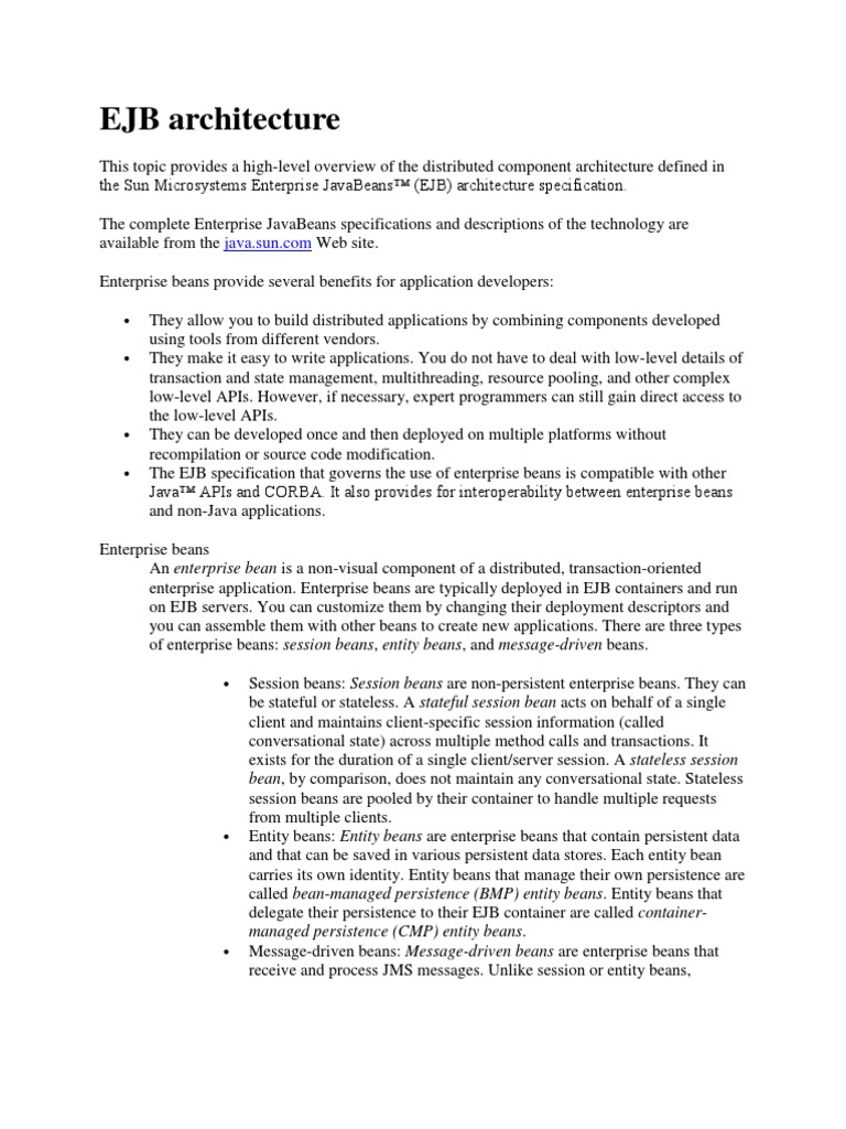 EJB Architecture | Download Free PDF | Enterprise Java Beans | Software ...