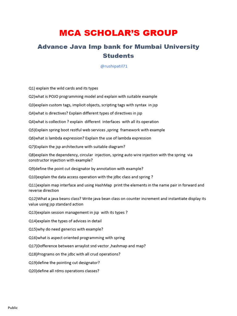 Advance Java IMP Bank For Mumbai University Students | PDF